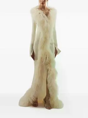 TALLER MARMO Feather-trim Hollywood Maxi Gown