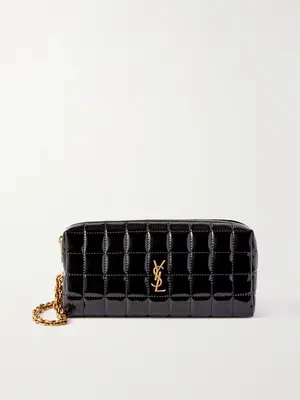 Saint Laurent Cassandre Carré Matelassé Patent Faux-leather Pouch - Black
