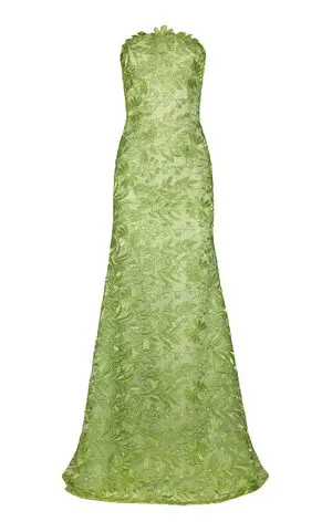 Naeem Khan Metallic Lace Strapless Fit-and-flare Gown - Green