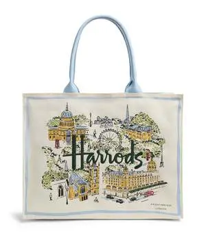 Harrods Canvas City Stories Tote Bag - Ivory