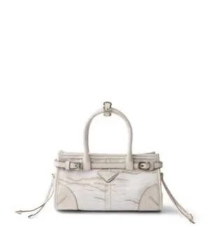 Prada Small Linen-leather Bonnie Top-handle Bag - White