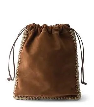 Prada Suede Drawstring Wish Pouch - Brown