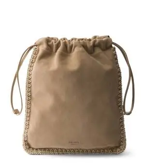 Prada Suede Drawstring Wish Pouch - Neutral