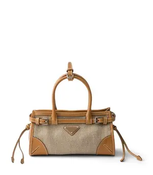 Prada Small Linen-leather Bonnie Top-handle Bag - Neutral