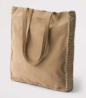 Prada Large Suede And Crochet Tote Bag