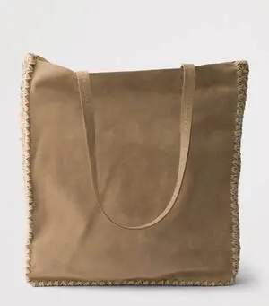 Prada Large Suede And Crochet Tote Bag