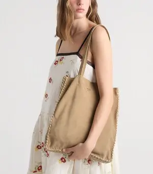 Prada Large Suede And Crochet Tote Bag