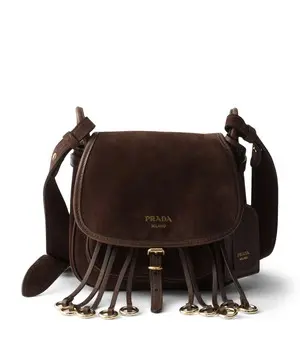 Prada Mini Suede Corsaire Shoulder Bag - Brown