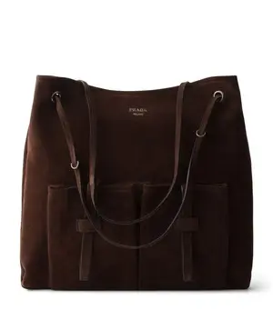 Prada Large Suede Route Shoulder Bag - Brown