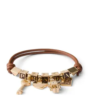 Prada Leather Logo Charm Bracelet
