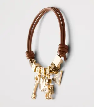 Prada Leather Logo Charm Bracelet
