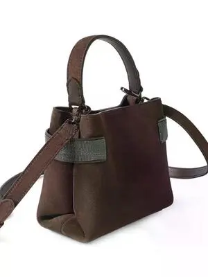 Brunello Cucinelli Suede Top Handle Bag With Monili Decoration - Brown
