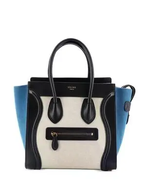 Celine Luggage Bag Canvas And Leather Micro Tote Bag - Black