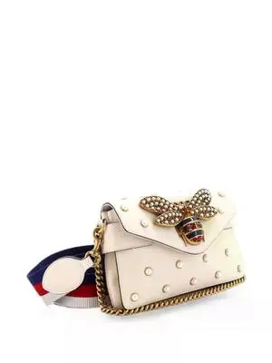 Gucci Broadway Pearly Bee Embellished Leather Mini Shoulder Bag