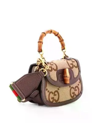 Gucci Bamboo 1947 Top Handle Bag Jumbo Gg Canvas Mini Crossbody Bag - Brown