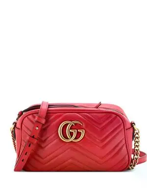 Gucci Matelassé Leather Gg Marmont Small Shoulder Bag - Red