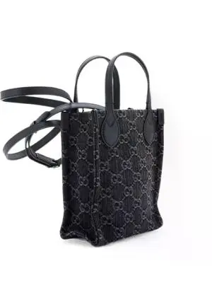 Gucci Vertical Gg Denim Mini Tote Bag - Black