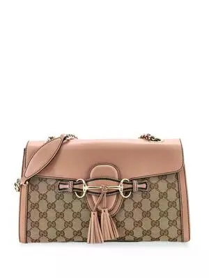 Gucci Emily Chain Flap Gg Canvas And Leather Medium Shoulder Bag - Neutrals
