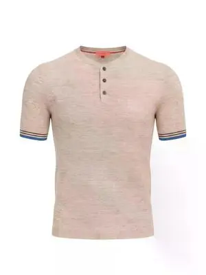 Isaia Short-sleeve Button-front T-shirt - Neutrals