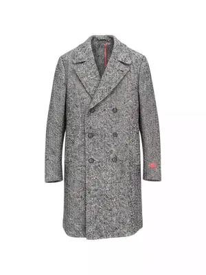 Isaia Herringbone Wool Double-breasted Coat - Grey
