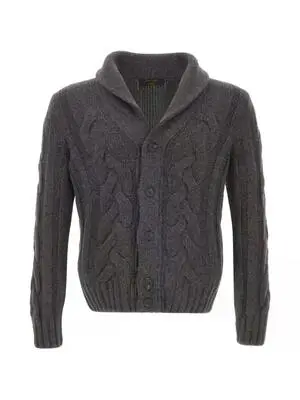 GRAN SASSO Shawl-collar Cable-knit Sweater