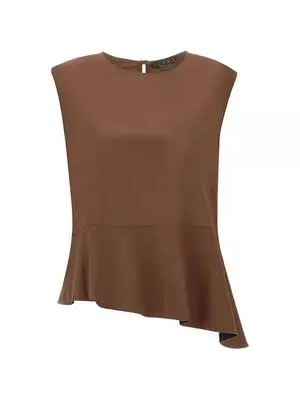 KAOS Asymmetric Ruffled Sleeveless Blouse - Brown