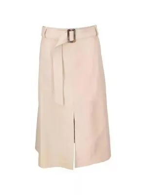 Isaia Belted Front-slit Skirt - White