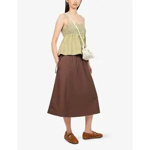 DAMSON MADDER Cotton Midi Skirt With Adjustable Waist - Choc