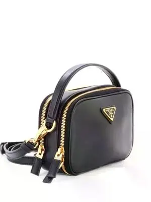 Prada Odette Top Handle Bag Leather Mini Crossbody Bag - Black