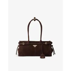 Prada Bonnie Medium Suede Top-handle Bag - Brown
