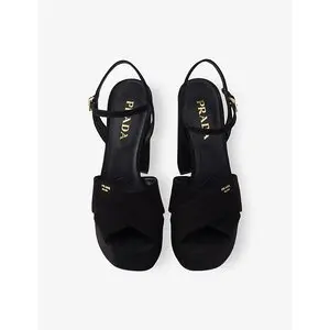 Prada Criss-cross Suede Heeled Platform Sandals - Black