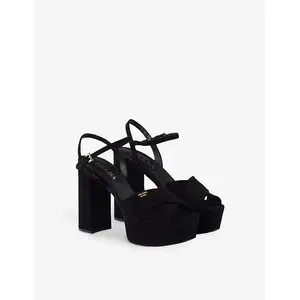 Prada Criss-cross Suede Heeled Platform Sandals - Black