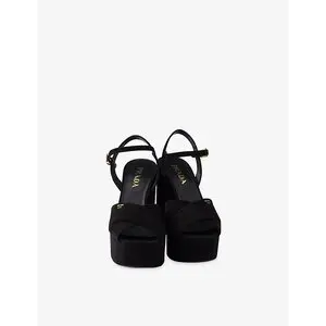 Prada Criss-cross Suede Heeled Platform Sandals - Black