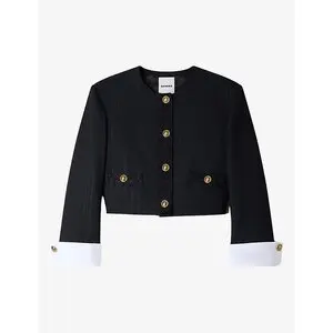 Sandro Cropped Stripe Wool Jacket - Black