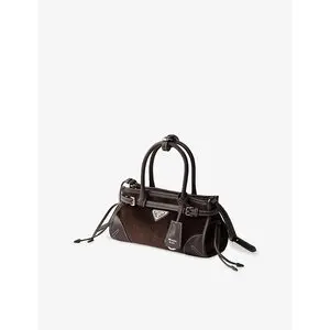 Prada Corduroy And Leather Top Handle Bag - Brown
