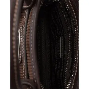 Prada Corduroy And Leather Top Handle Bag - Brown