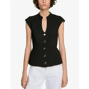 Sandro Peplum Woven Top With Button Detail
