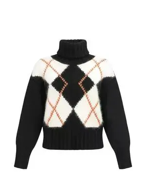 Isaia Argyle-pattern Roll-neck Sweater - Black