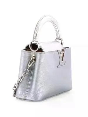 LOUIS VUITTON Flower Chain Capucines Bag Leather With Lizard Mini Crossbody Bag - Silver