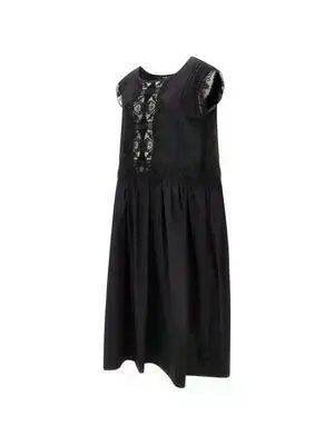 MAURIZIO MYKONOS Sleeveless Lace Insert Ruffled Maxi Dress - Black