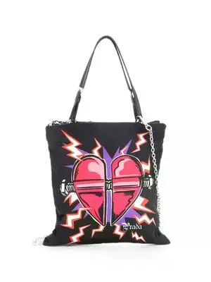 Prada Frankenstein Flat Printed Tessuto Mini Tote Bag - Black