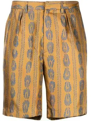 Bally Feather-pattern Silk Bermuda Shorts - Brown