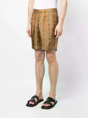 Bally Feather-pattern Silk Bermuda Shorts