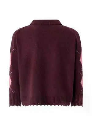 Pinko Argyle Pattern Distressed Sweater