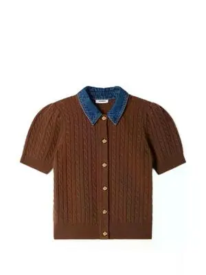 Sandro Cable Knit Short-sleeve Cardigan - Brown
