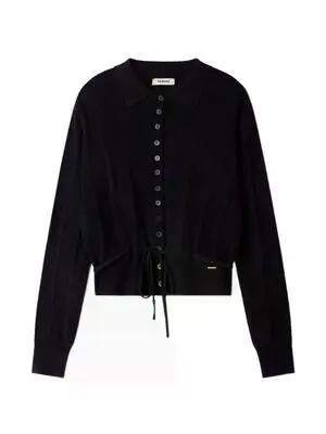 Sandro Pointelle-knit Drawstring Cardigan - Blue