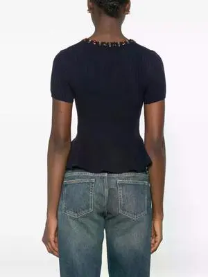 Sandro Ribbed Knit Crystal Embellished Peplum Top