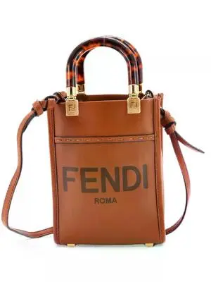 Fendi Sunshine Shopper Tote Leather Mini Crossbody Bag - Brown