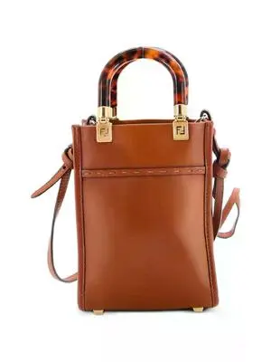 Fendi Sunshine Shopper Tote Leather Mini Crossbody Bag - Brown