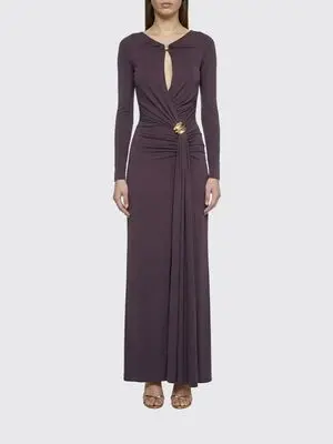 Elisabetta Franchi Ruched Maxi Dress With Keyhole Neckline - Brown